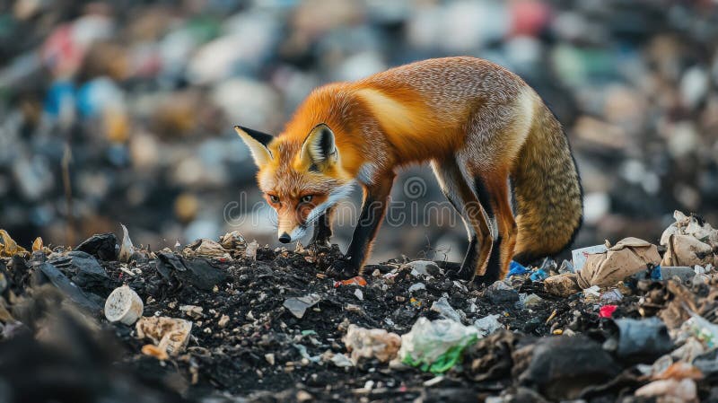 Fox Standing on a Pile of Garbage in an Urban Environment Generative Ai ...
