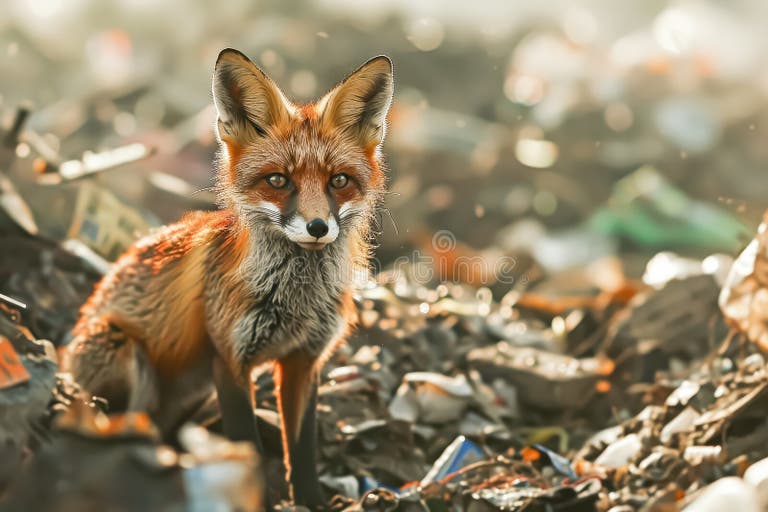 Fox is Standing in a Pile of Trash Stock Photo - Image of vulpes ...