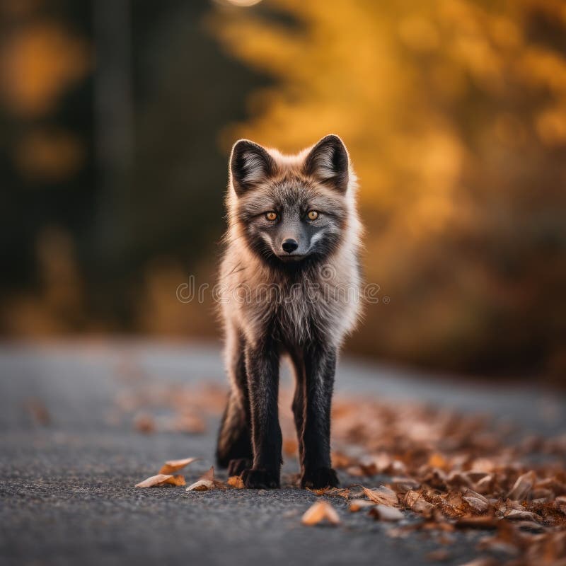 A fox standing on a road stock illustration. Illustration of generated ...
