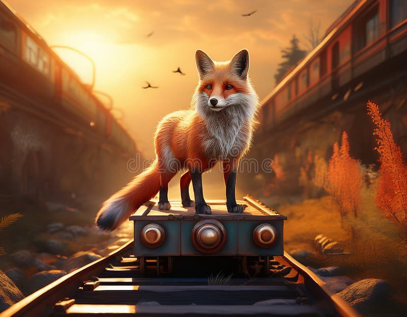A Fox Standing on Top of a Vintage Train Stopped in an Abandoned ...