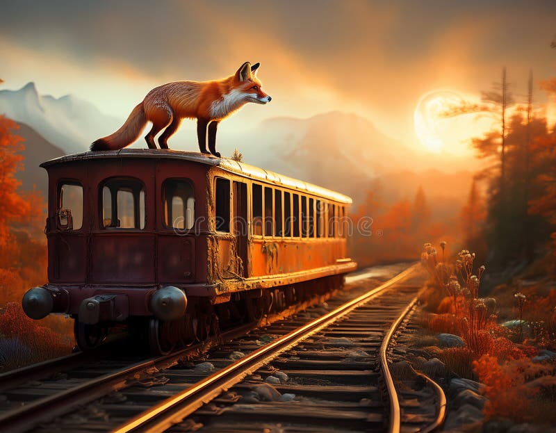 A Fox Standing on Top of a Vintage Train Stopped in an Abandoned ...