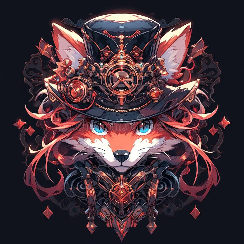 Fox Steampunk Animal Cartoon Style Illustration Square Isolated on ...