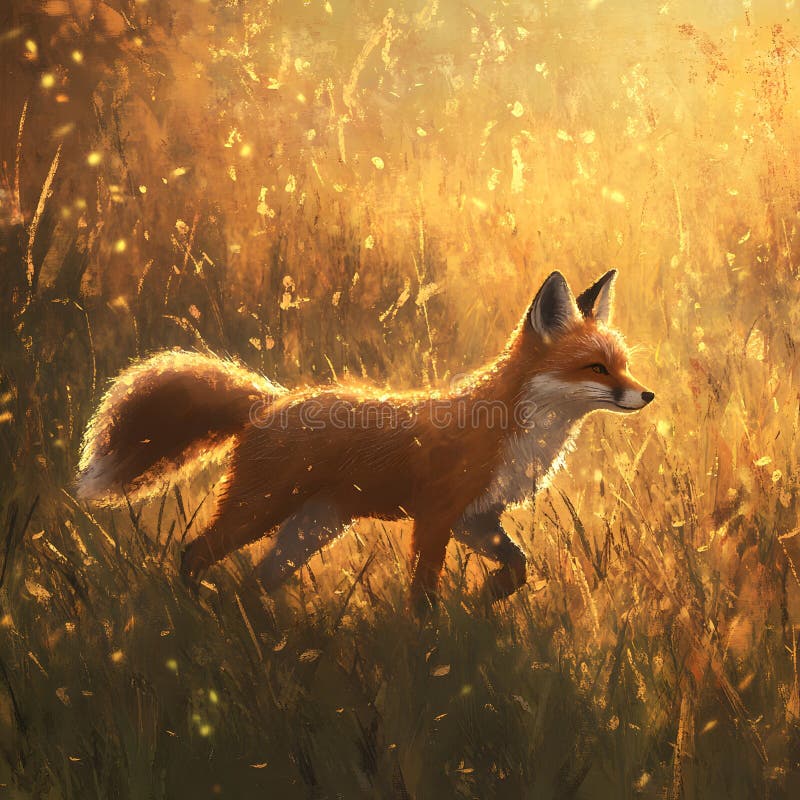 A Fox Strolling through Autumn Fields with Golden Light Stock ...