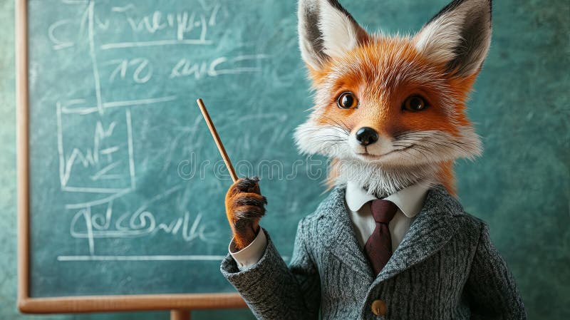 A Fox Styled As a Professor with a Chalkboard and a Pointer Stick Stock ...