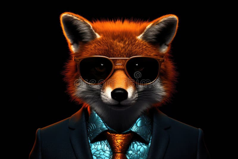Fox in Suit and Sunglasses on Black Background Stock Illustration ...