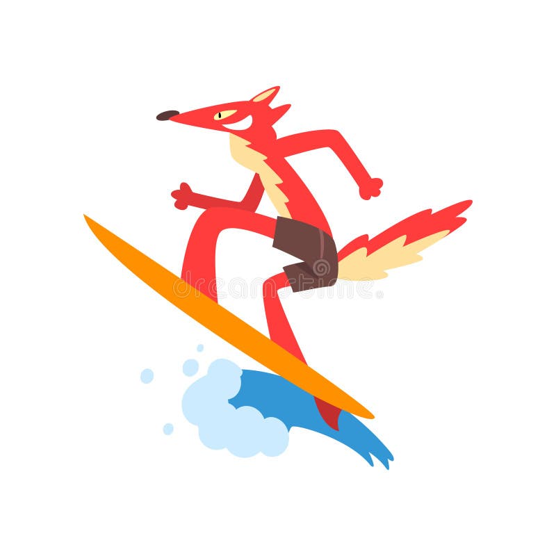 Fox Surfer Character Catching Ocean Wave Vector Illustration Stock ...