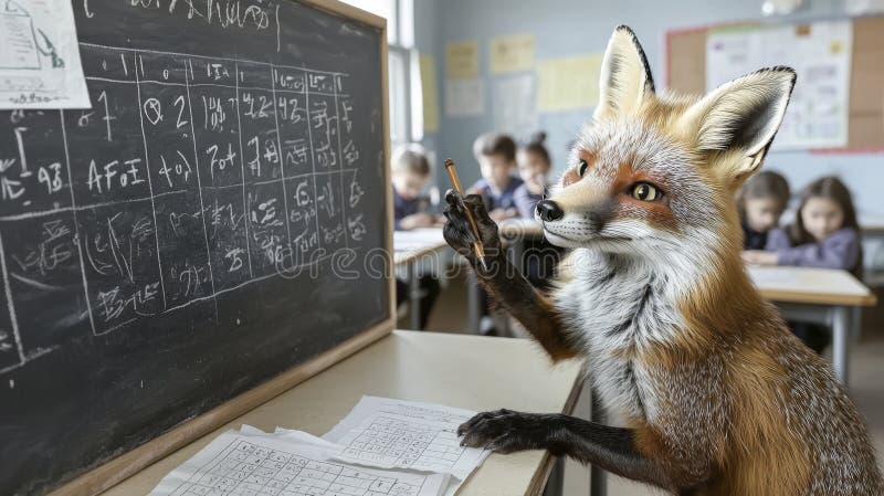Fox Teaching Math Lesson To Students in Bright Elementary School ...