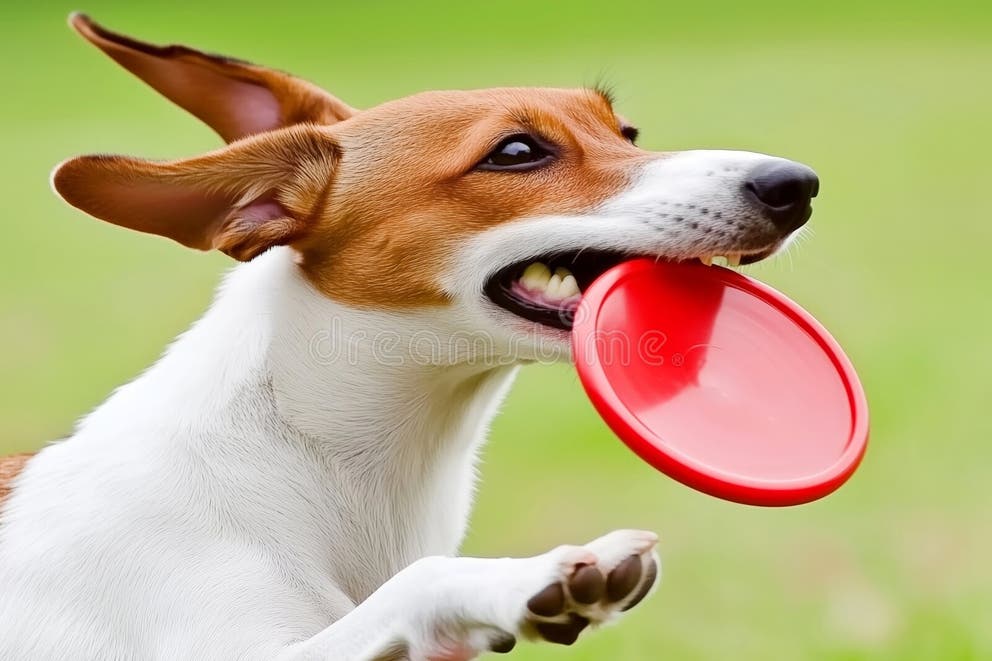 Fox Terrier Dog with Flying Disc in Teeth, Frisbee Stock Illustration ...