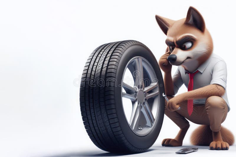 Fox Thinking about Repairing a Wheel. Space for Text. Stock Image ...
