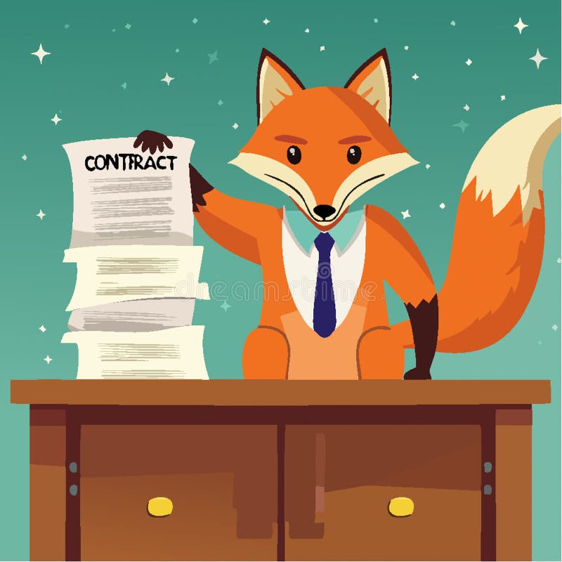 A Fox in a Tie Flipping through a Stack of Fake Contracts on a Mahogany Desk Stock Image ...