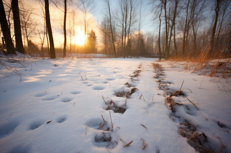 Fox Tracks Toward a Woodland Edge at Dawn Stock Illustration ...