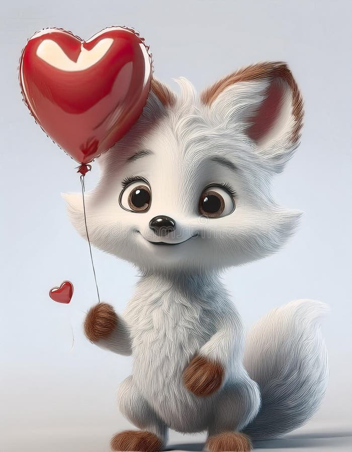 Fox Valentine Birthday with Heart Balloons Illustration Stock ...