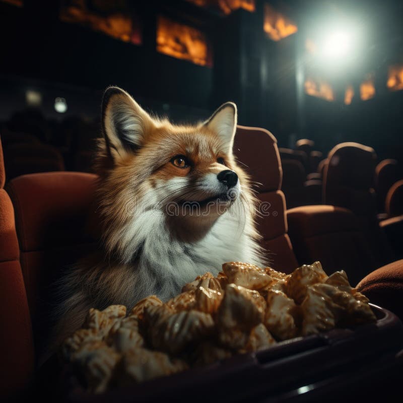 Fox Watching Movie with Corn Stock Illustration - Illustration of nose ...