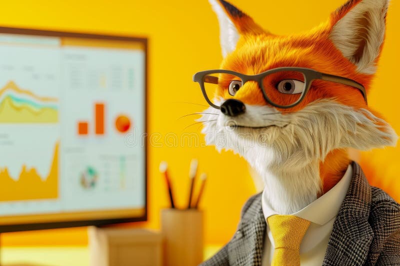 A Fox Wearing Glasses is Sitting in Front of a Computer Monitor with ...