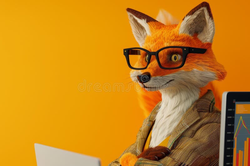 A Fox Wearing Glasses is Sitting in Front of a Computer Monitor with ...