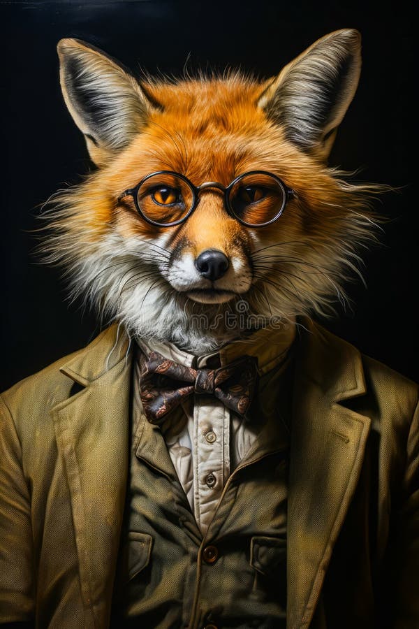 Fox Wearing Glasses and Suit with Bow Tie. Generative AI Stock Photo ...