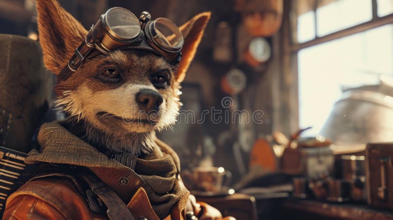 A Fox Wearing Goggles and a Leather Jacket in an Office, AI Stock Photo ...