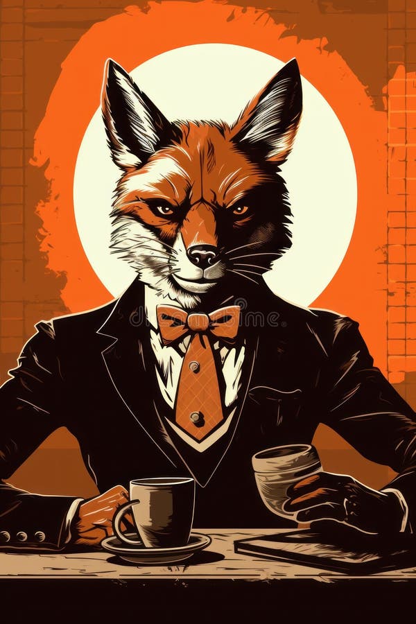 A Fox Wearing a Suit and Tie Sitting at the Table, AI Stock ...