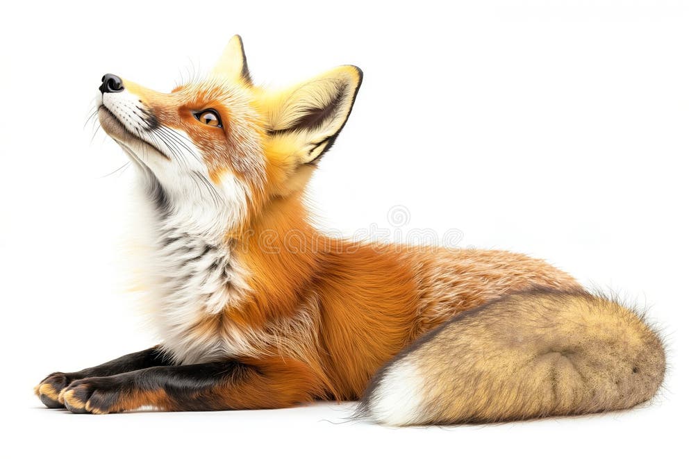 A Red Fox Laying Down on a White Background Stock Image - Image of ...