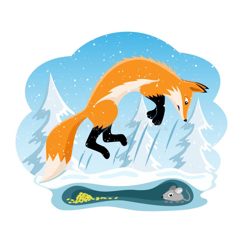 Fox in Winter To Hunt for a Mouse. Stock Vector - Illustration of sign ...