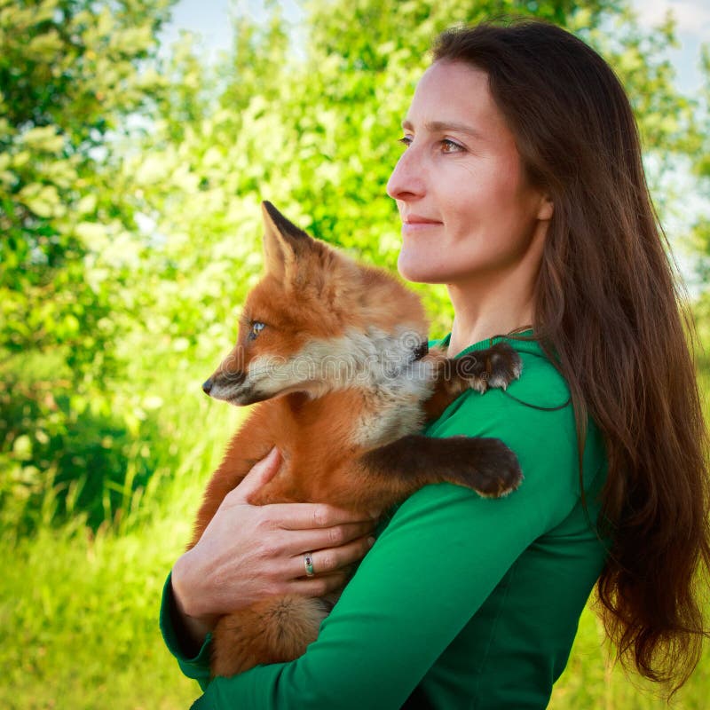 Fox and woman stock image. Image of nature, friend, woman - 41618019