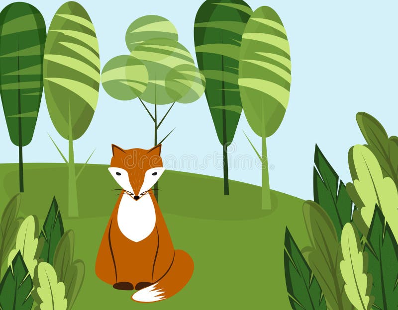 Fox in the Woodland, Trees. Children`s Illustration Stock Vector ...