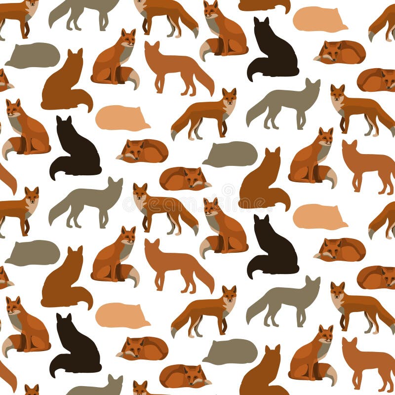 Foxes in Different Poses. Seamless Pattern of Foxes with Shadow. Vector Illustration. Forest ...