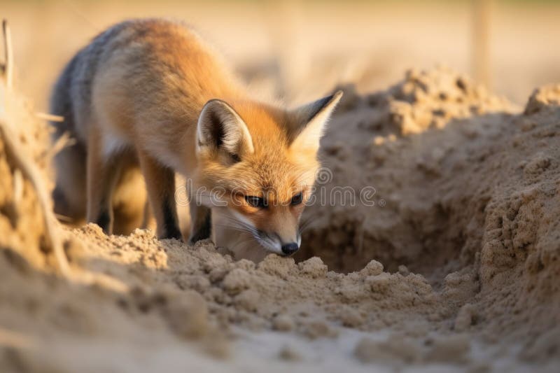 Foxes Digging Holes in a Sand Field Stock Illustration - Illustration ...