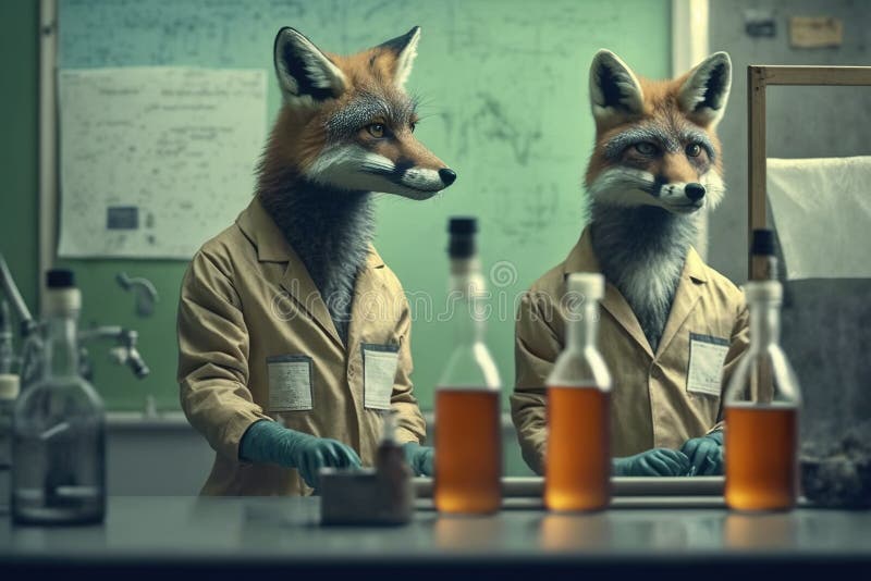 Foxes Dressed As Scientists Experimentin a Lab , Created with ...