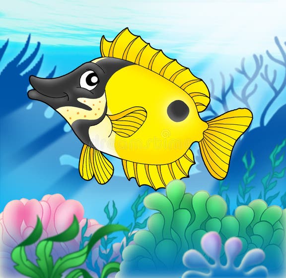 Foxfish with anemones stock illustration. Illustration of diver - 6530619