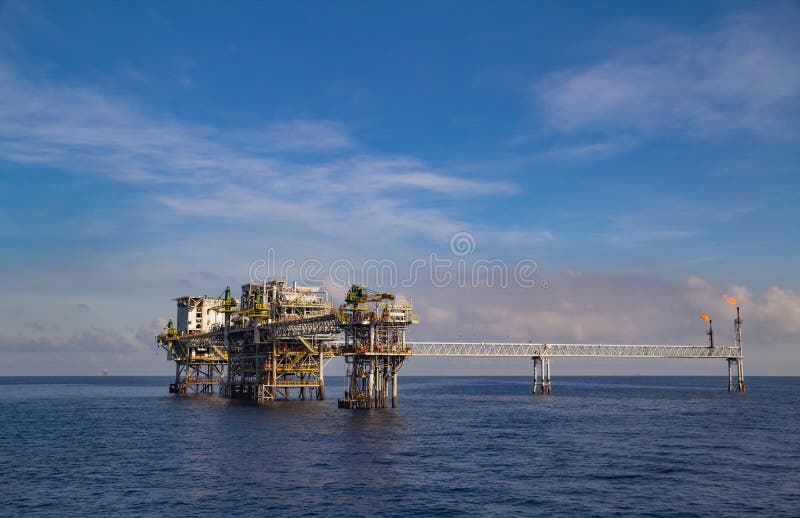 Offshore Oil Rig with the Blue Skies View Stock Image - Image of west ...