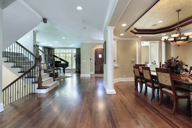 Dining Room with Cherry Wood Flooring Stock Photo - Image of fixtures ...