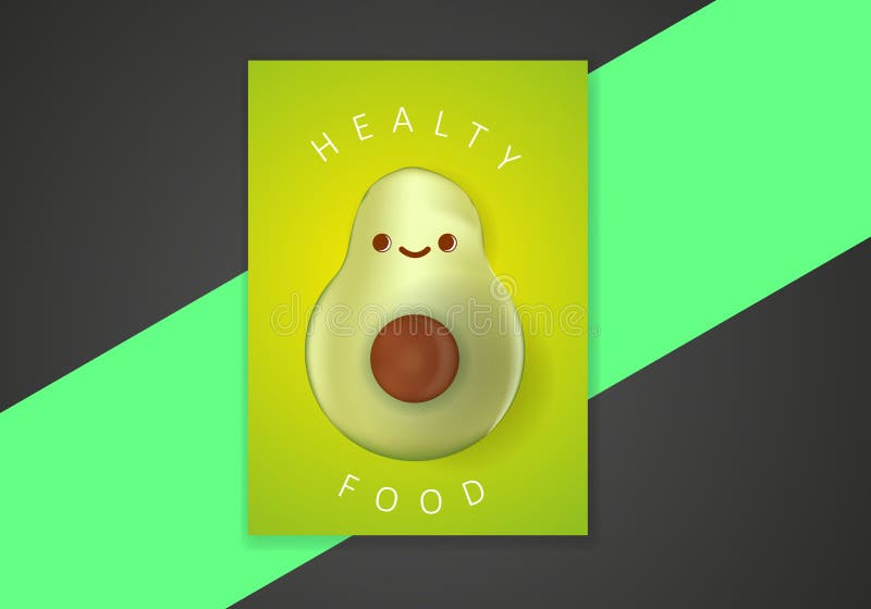 Avocado Character Healty Food Poster Template. Fruit and Vegetable Cute ...