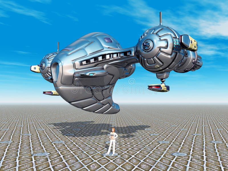 Främmande Rymdskepp I Jords Atmosfär Stock Illustrationer ...