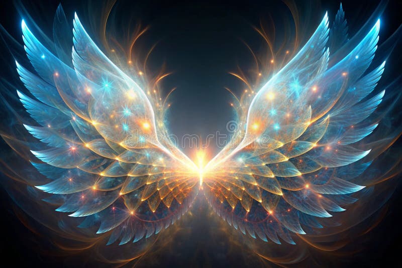 Fractal Angelic Wings Made from Light Patterns Stock Illustration ...