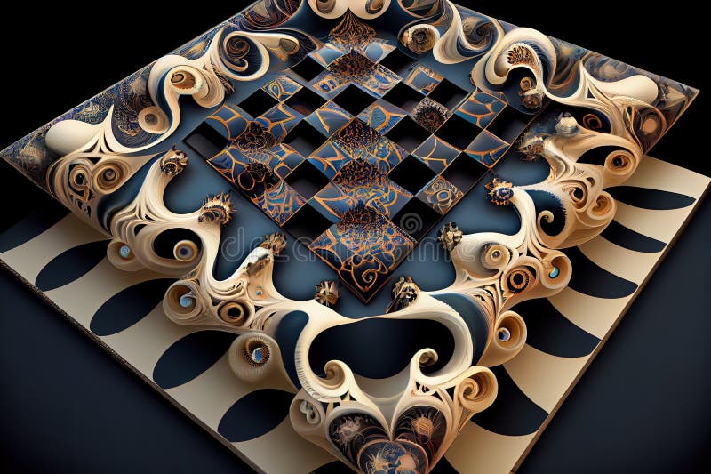 Fractal Chess Board with Surrealistic Patterns Stock Illustration ...