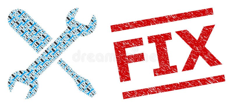 Tuning Recursion Mosaic of Tuning Icons and Grunge Fix Seal Stamp Stock ...