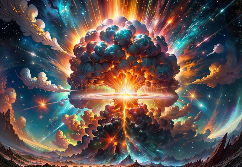 Fractal 3D Illustration of a Fireball in Space, Generative Ai Stock ...