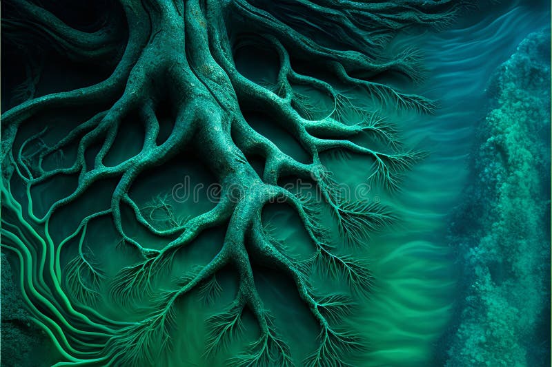 Fractal 3D Illustration of a Green Tree with Roots Stock Photo - Image ...