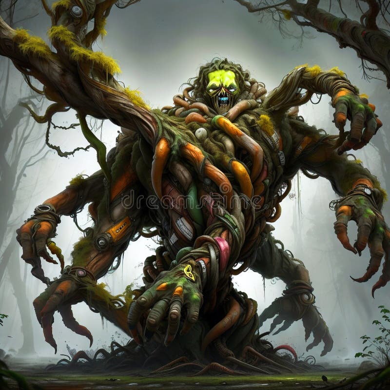 Fractal 3D Illustration of a Tree Shaped Terrifying Monster Moving in ...