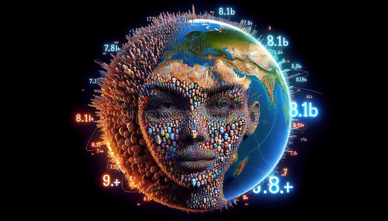 Fractal Earth: Global Population in Orbiting Data Stock Illustration ...