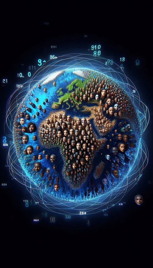 Fractal Earth: Global Population in Orbiting Data Stock Illustration ...