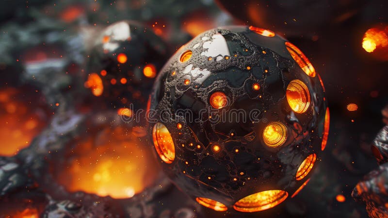 Fractal Fusion: Separated Black Ferrofluidal Spheres Stock Illustration ...