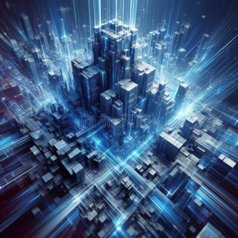 Fractal Geometry Chaos Blocks and Rays, Blue Future Technology Theme ...