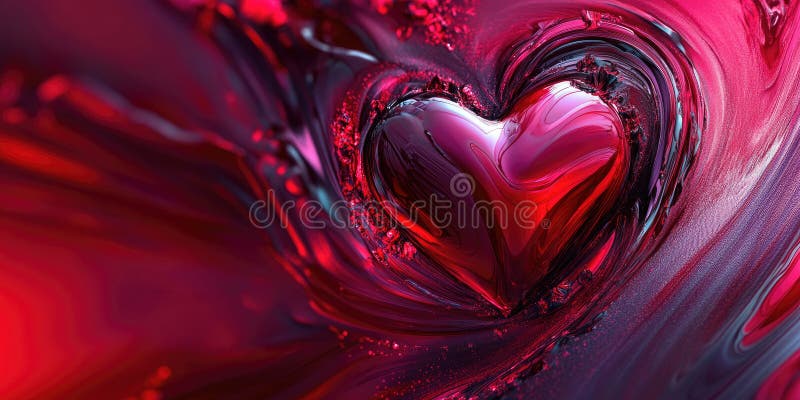 Fractal Heart: Red and Black Abstract Design, Textured Surface and ...