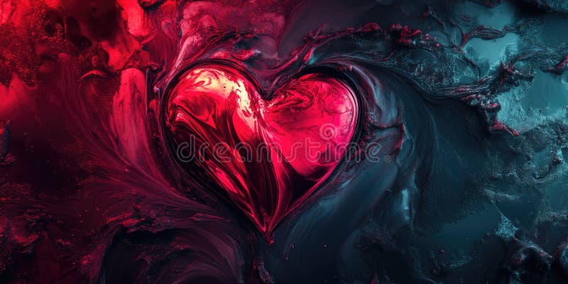 Fractal Heart: Red and Black Abstract Design, Textured Surface and ...