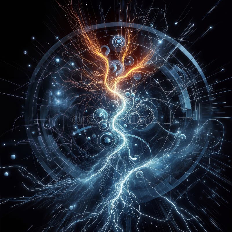Fractal Lightning on a Dark Background, Computer Generated Abstract ...
