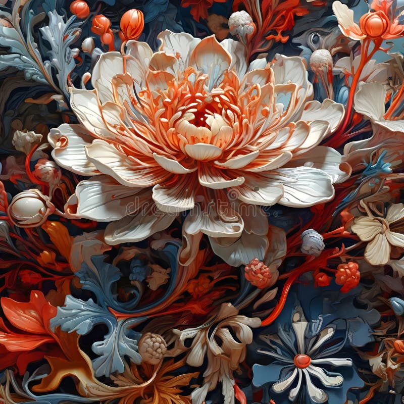 Fractal Painting of Many Different Textures and Types of Flowers. Stock ...