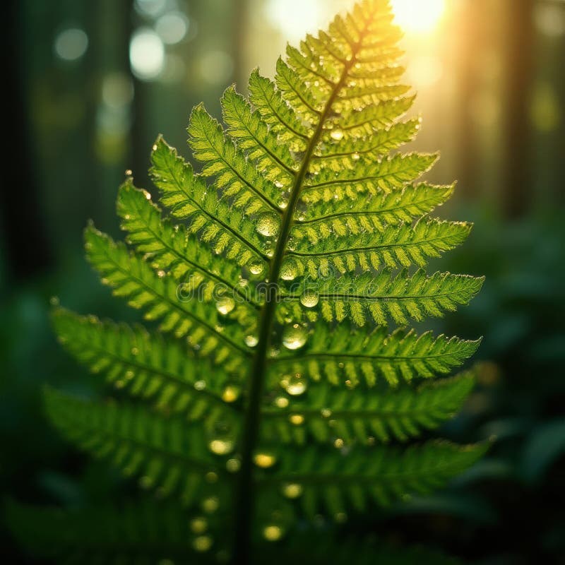 Fractal Patterns in Nature: Close-up of a Fern Leaf with Dewdrops ...
