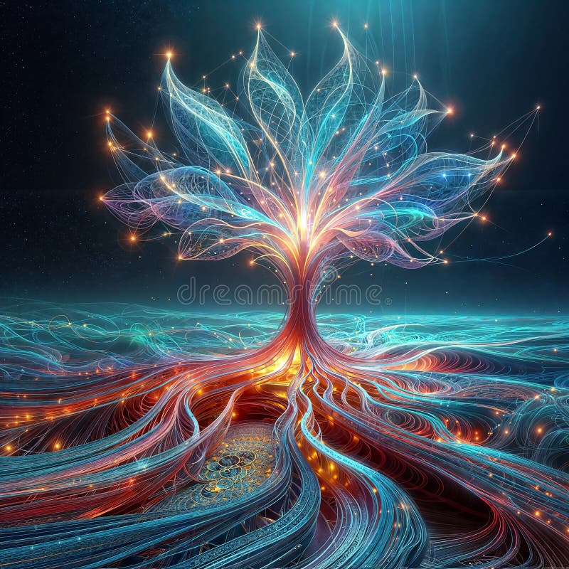 Fractal Tree on a Dark Background. 3D Rendering., Generative Ai Stock ...